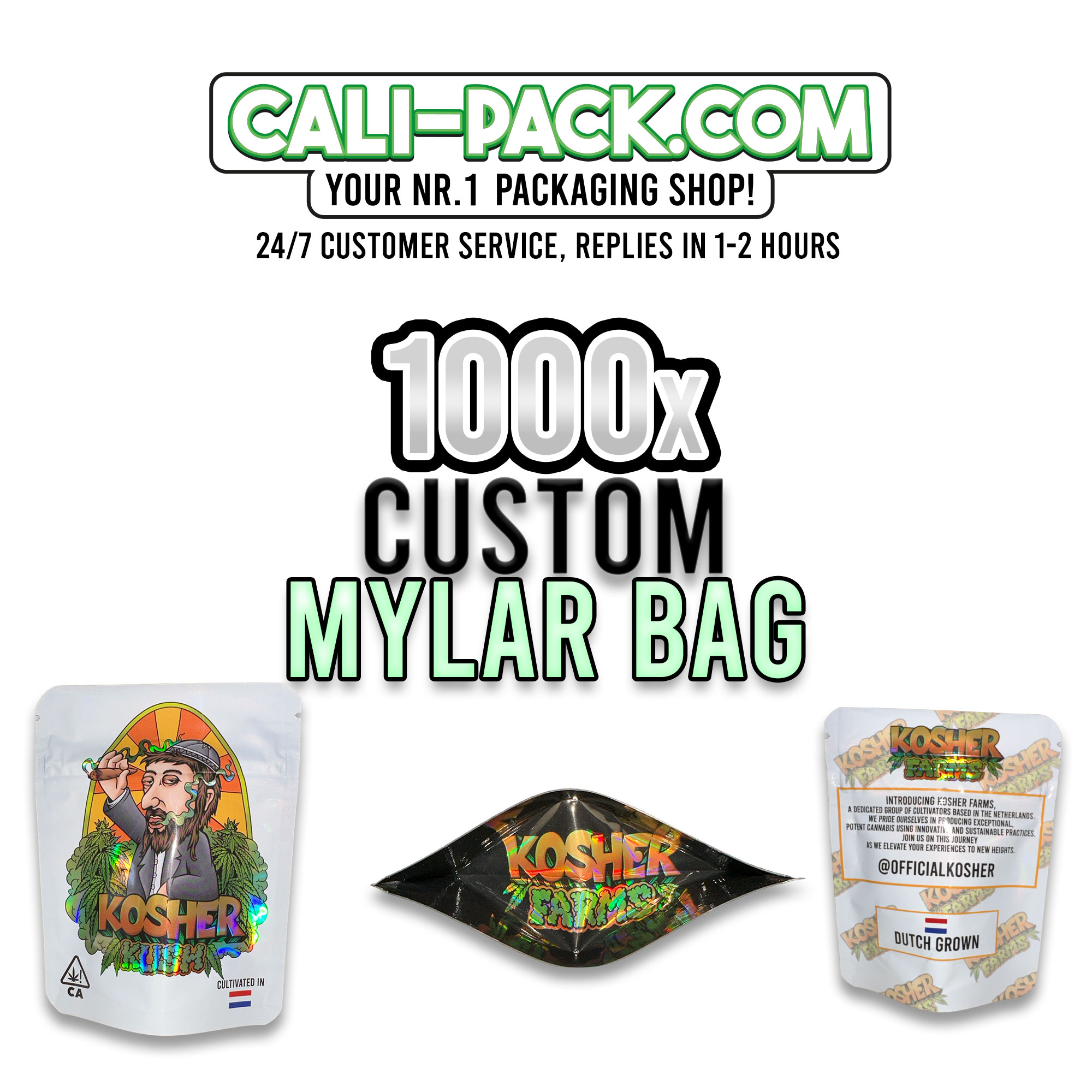 1000x Custom printed mylar bags – Cali-Pack.com